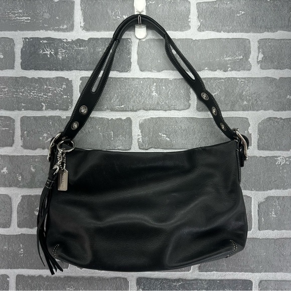 Coach | Bags | Coach Purse Black Lambskin Leather Hobo Silver Grommet ...